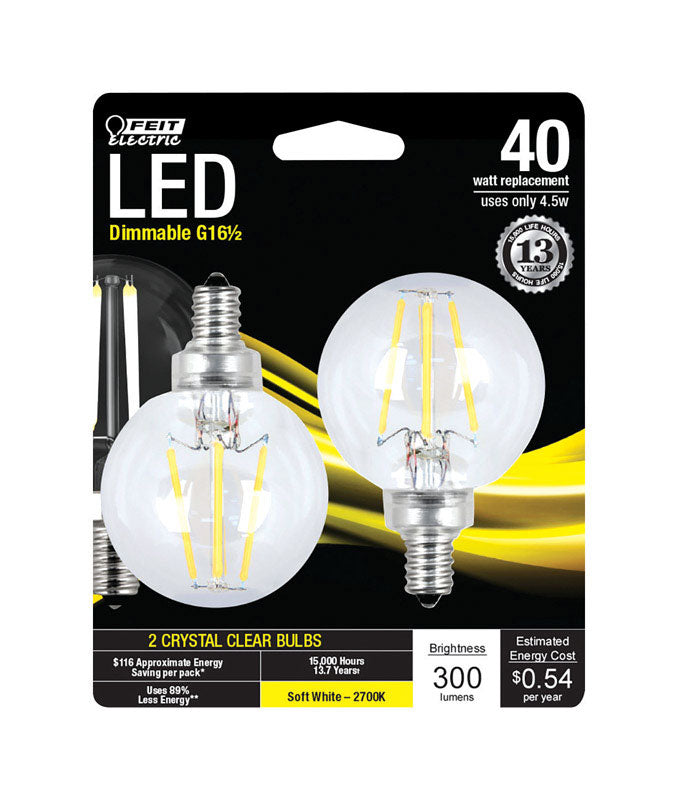 FEIT Electric LED Bulb 4.5 watts 300 lumens 2700 K Globe G16-1/2 Soft ...