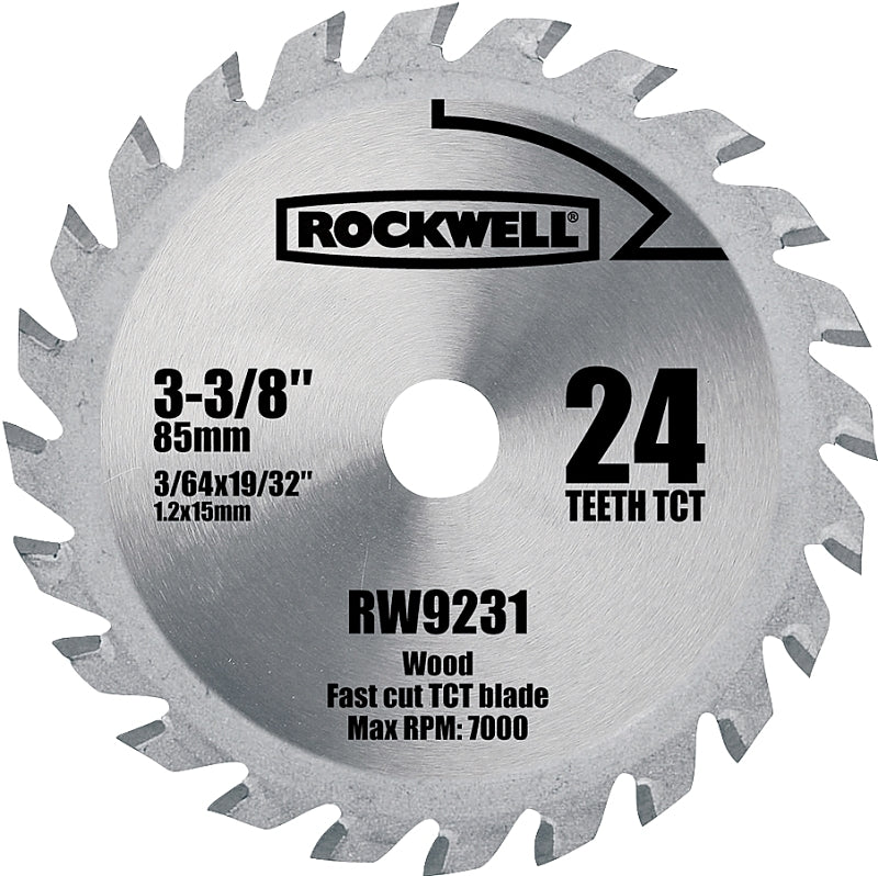 Rockwell RW9231 Circular Saw Blade, 3-3/8 in Dia, 24-Teeth, Carbide Cu ...