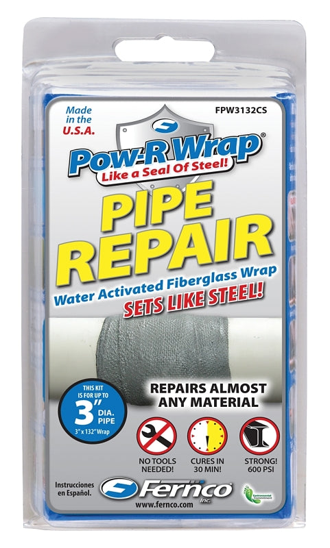 Pow-R Wrap FPW3132CS Pipe Wrap Repair Kit, 132 in L, 3 in W, Epoxy/Fib ...