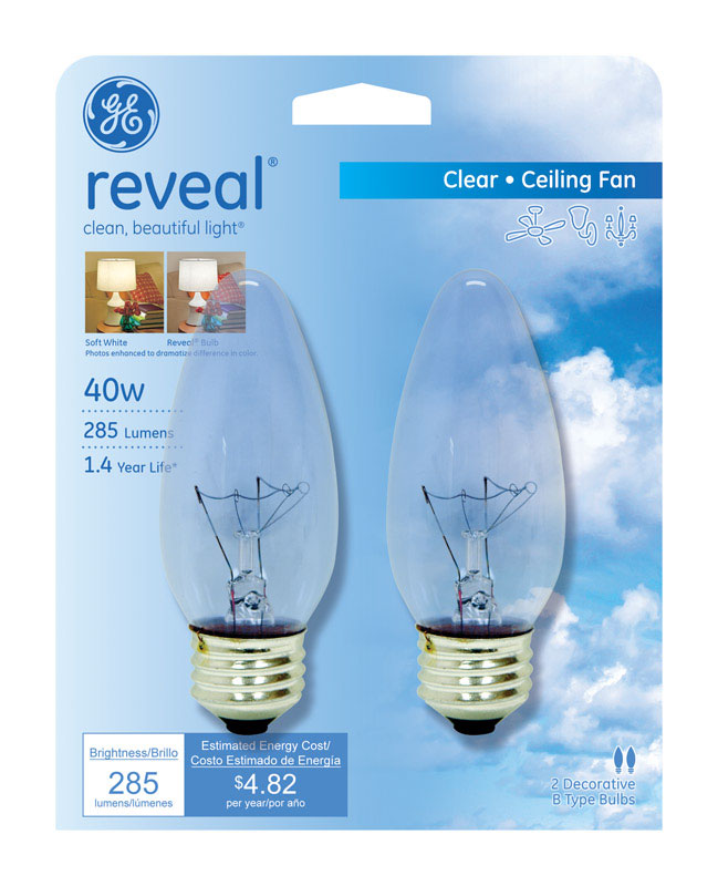 GE reveal Incandescent Light Bulb 40 watts 285 lumens 2550 K Blunt Tip ...