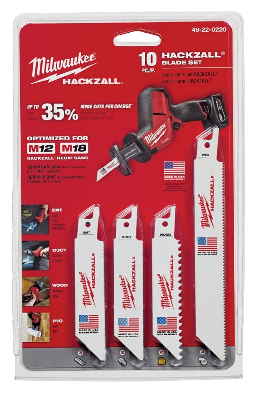 Milwaukee 49-22-0220 Reciprocating Saw Blade Set, 10-Piece, Bi-Metal ...