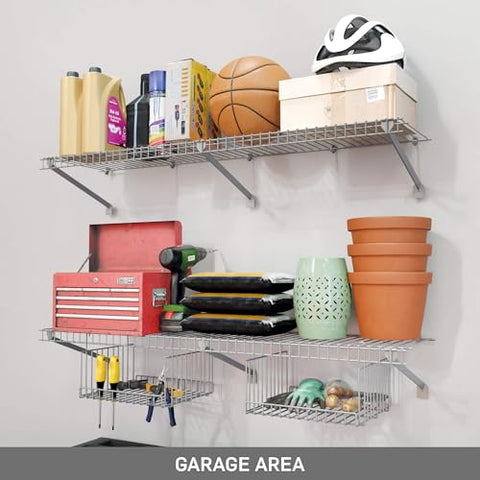 Wire Shelves 2-Pack Wall-Mounted 4ft x 12in with Baskets – Shell Lumber ...