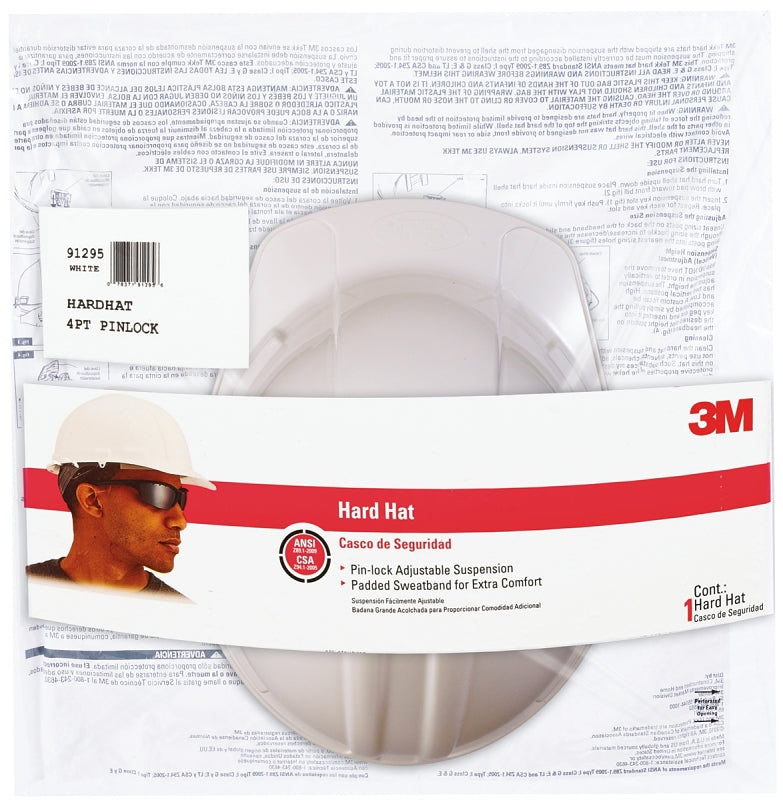 3M CHH-P-W12 Hard Hat, 4-Point Suspension, Polyethylene Shell, White ...