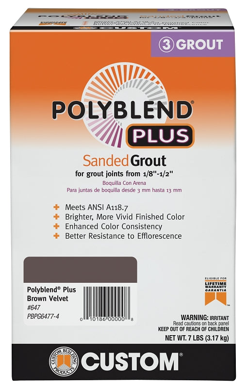 Custom Polyblend Plus PBGP6477-4 Sanded Grout, Brown Velvet, 7 lb Box ...