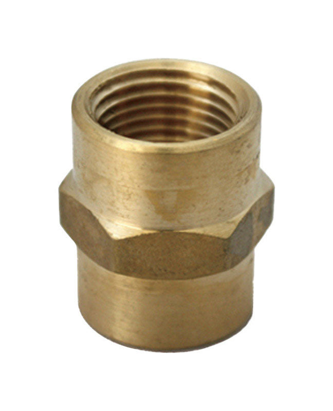 JMF 3/8 in. FPT x 1/4 in. Dia. FPT Yellow Brass Reducing Coupling ...