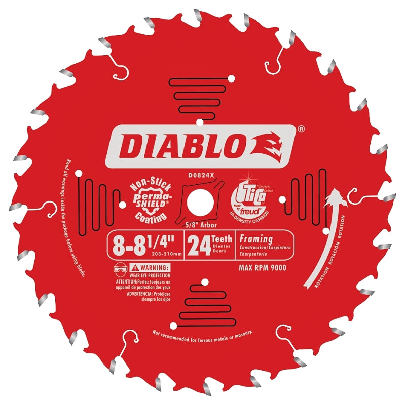 Diablo D0824X Circular Saw Blade, 8 to 8-1/4 in Dia, 5/8 in Arbor, 24 ...