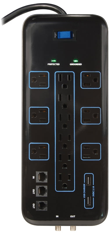 PowerZone OR504142 Surge Protector, 125 V, 15 A, 12-Outlet, 4200 Joule ...