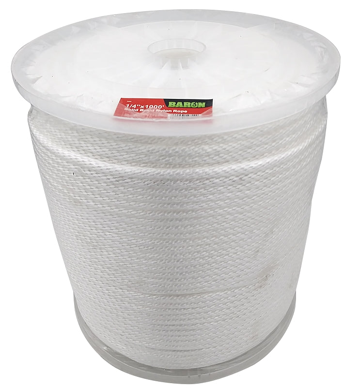 Baron 54802 Rope, 1/4 in Dia, 1000 ft L, 133 lb Working Load, Nylon/Po ...