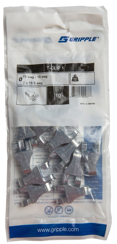 Gripple T-CLIP, For: 2 to 3 mm Plain Wire, 1.6 or 1.7 mm High Tensile ...