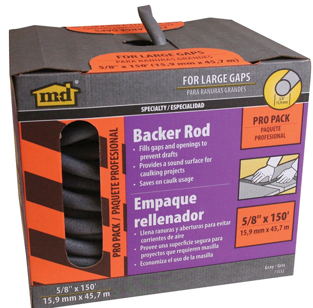 M-D 71552 Backer Rod, 5/8 in Dia, 150 ft L, Polyethylene, Gray – Shell ...
