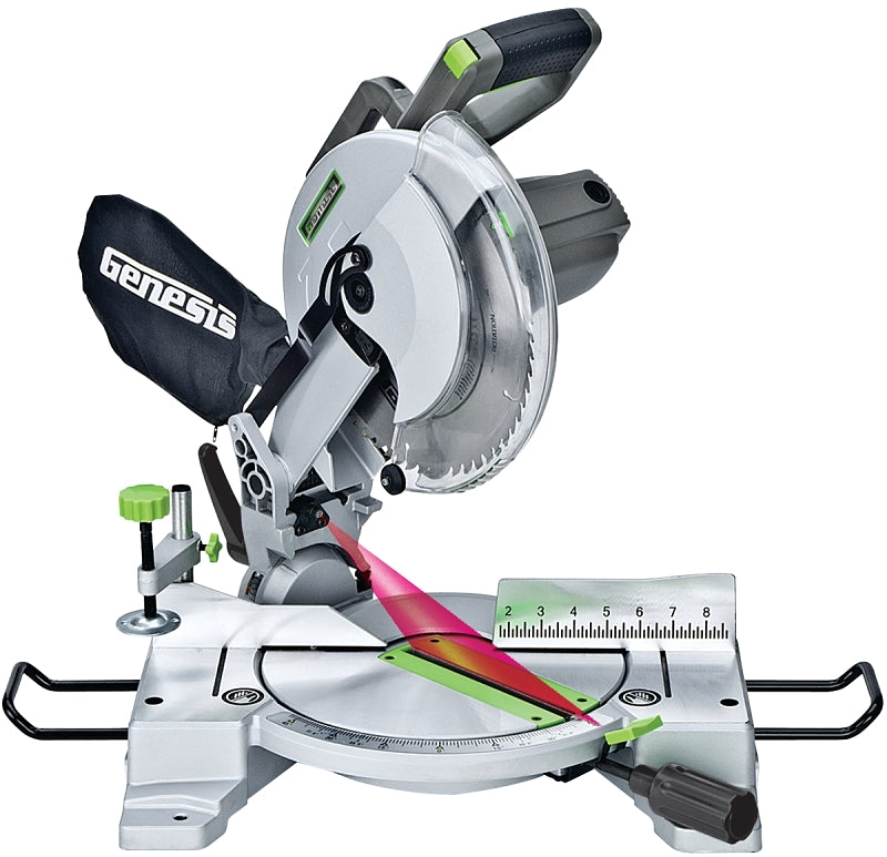 Genesis GMS1015LC Miter Saw, 10 in Dia Blade, 4600 rpm Speed, 45 deg M ...