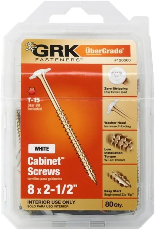 GRK Fasteners 120660 Cabinet Screw, 2-1/2 in L, Low-Profile, Washer He ...