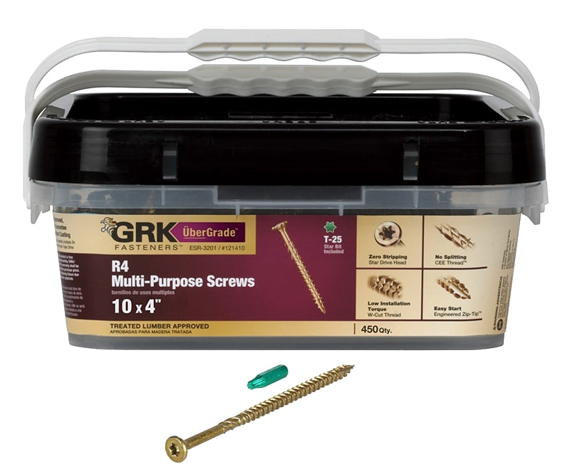 GRK Fasteners R4 121410 Screw, #10 Thread, 4 in L, W-Cut Thread, Bugle ...