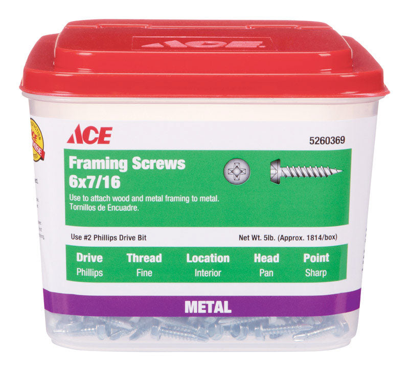 Ace No. 6 x 7/16 in. L Phillips Pan Head Black Phosphate Steel Framing ...
