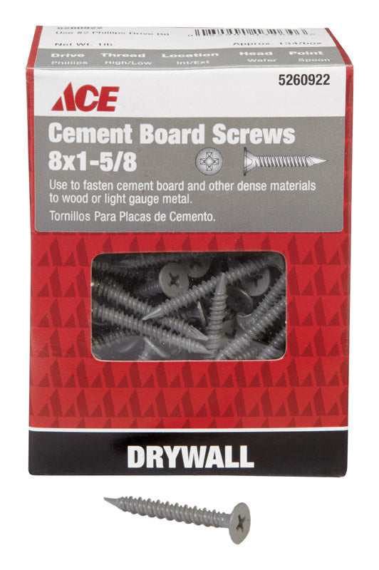 Ace No. 8 x 1-5/8 in. L Phillips Wafer Head Ceramic Steel Cement Board ...