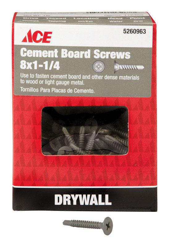Ace No. 8 x 1-1/4 in. L Phillips Wafer Head Ceramic Steel Cement Board ...