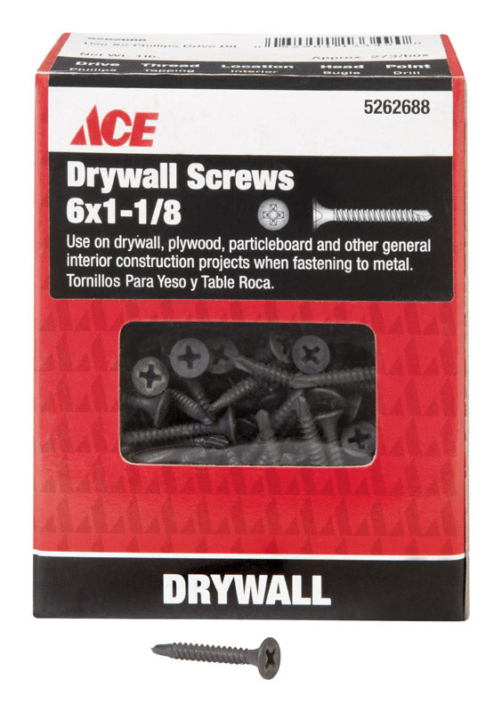 Ace No. 6 x 1-1/8 in. L Phillips Bugle Head Black Phosphate Steel Dryw ...