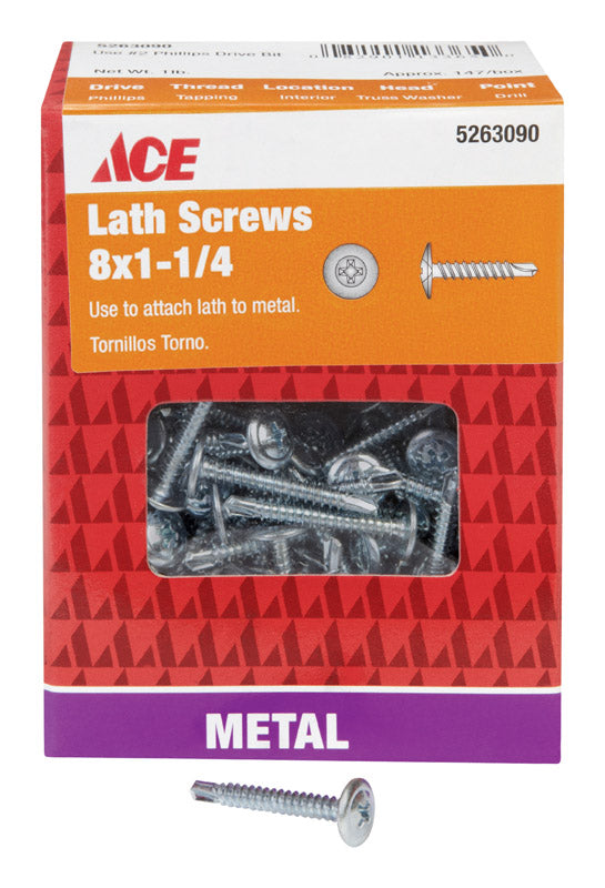 Ace No. 8 x 1-1/4 in. L Phillips Truss Washer Head Zinc-Plated Steel L ...