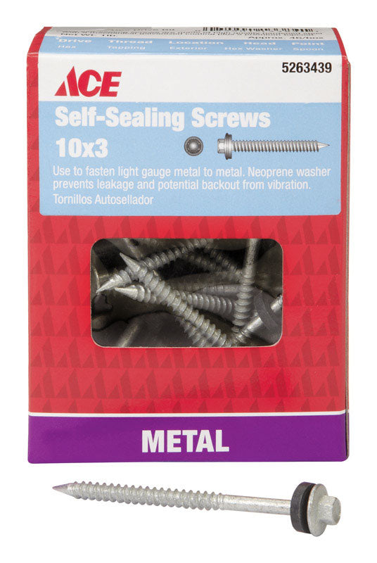 Ace Hex Head Hex Drive Self-Sealing Screws Steel 10 x 3 in. L 1 lb ...