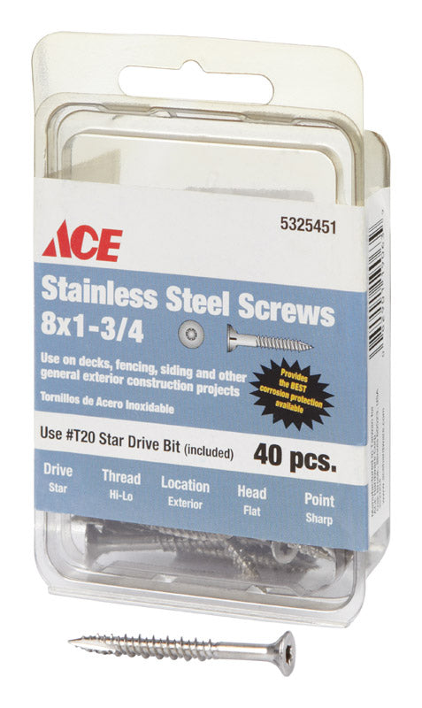 Ace Deck Screws Star High/Low No. 8 1-3/4 in. L Silver – Shell Lumber ...