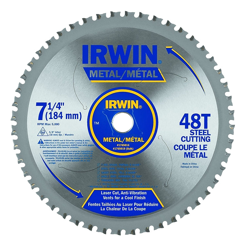 Irwin 4935555 Blade, 7-1/4 in Dia, 5/8 in Arbor, 48-Teeth, Carbide Cut ...