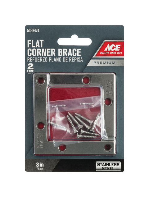 Ace Inside Corner Brace 3 in. x 1/2 in. Stainless Steel – Shell Lumber ...