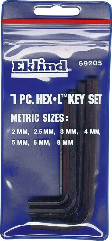 Eklind 69205 Hex Key Set, Includes: 2 to 8 mm Keys, 7-Piece, Steel, Bl ...