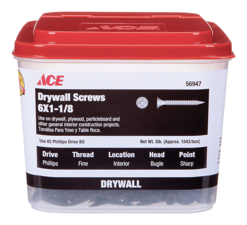 Ace No. 6 x 1-1/8 in. L Phillips Drywall Screws Bugle Head Black Phosp ...
