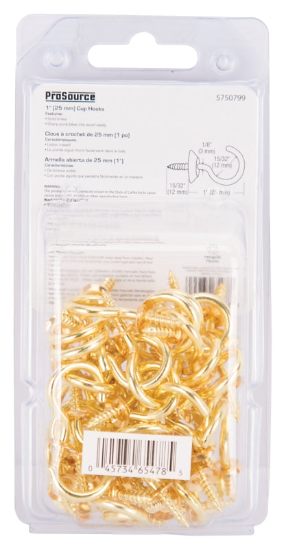 ProSource LR-392-PS Cup Hook, 15/32 in Opening, 3.5 mm Thread, 1 in L ...