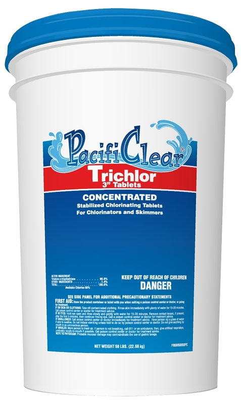 PacifiClear F008050050PC Trichlor Chlorine Sanitizer, 50 oz Pail, Tabl ...