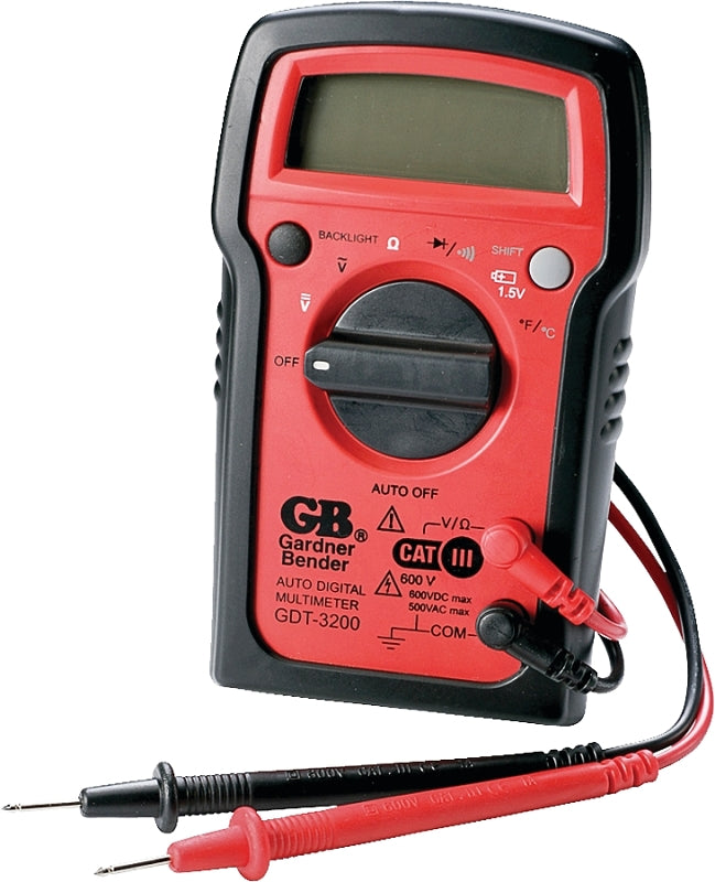 Gardner Bender GDT-3200 Multimeter, 500 VAC, 600 VDC, 20 MOhm, Digital ...
