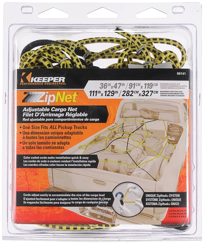 Keeper ZipNet 06141 Adjustable Cargo Net, 86 in L, 74 in W, Rubber, Bl ...