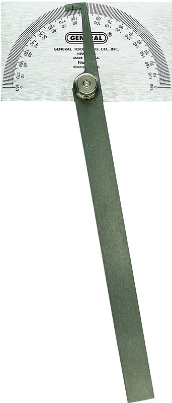 General 17 Square Head Protractor, 0 to 180 deg, Stainless Steel, Silv ...