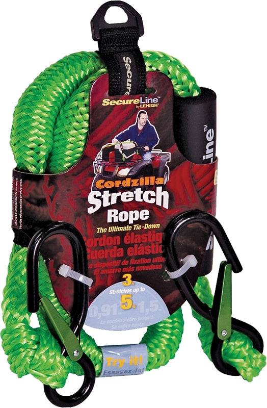 SecureLine CZB3 Stretch Rope, 8 mm Dia, 3 ft L, Polypropylene, Green ...