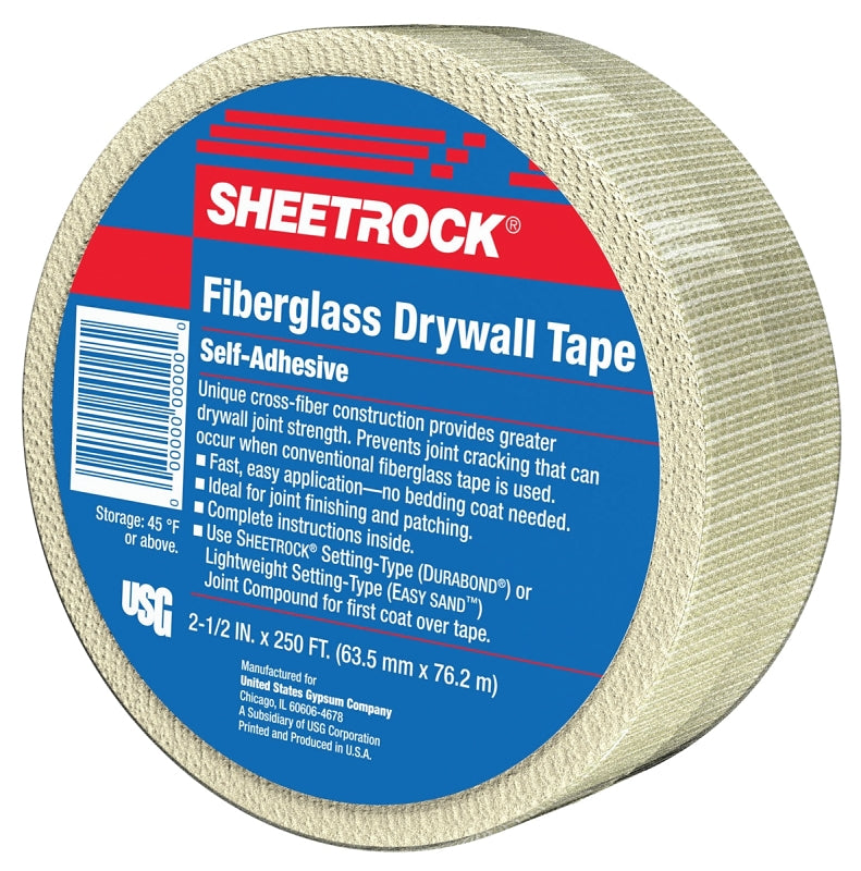 USG 385201020 Fiberglass Drywall Tape, 250 ft L, 2-1/2 in W, White ...