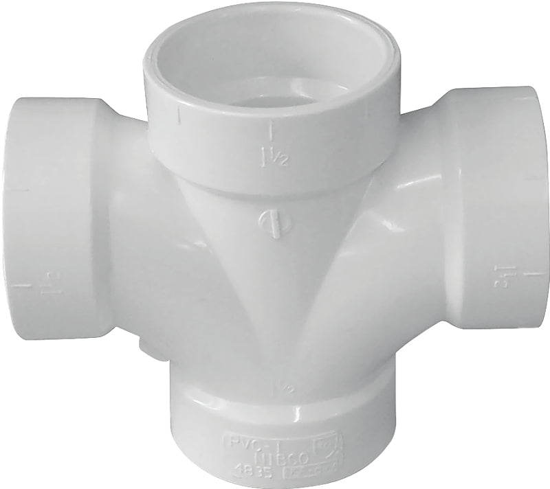 Canplas 192187 Double Sanitary Pipe Tee, 1-1/2 x 3 in, Hub, PVC, White ...