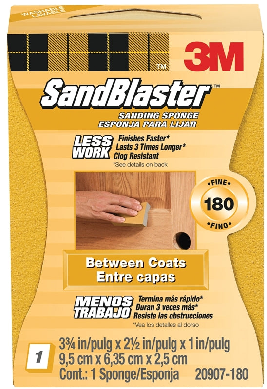 Scotch 20907-180 Sanding Sponge, 3-3/4 in L, 2-5/8 in W, 180 Grit, Fin ...