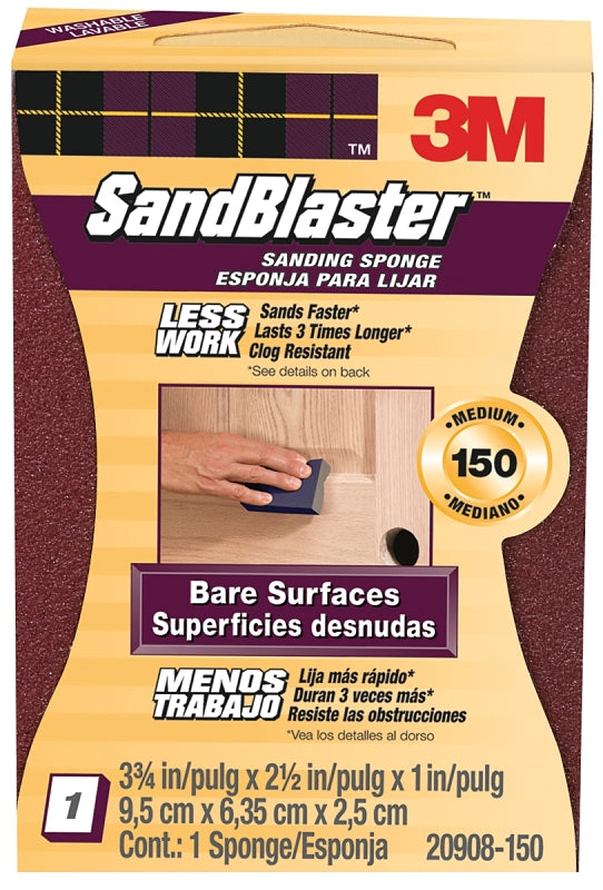 3M SandBlaster 20908-150 Sanding Sponge, 3-3/4 in L, 2-5/8 in W, 150 G ...