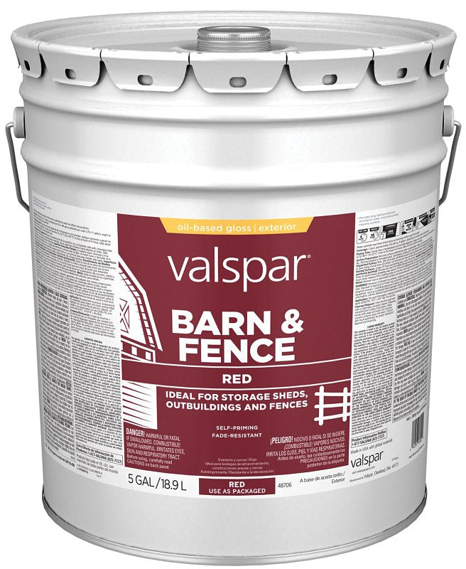 Valspar 2125-11 Oil Barn and Fence Paint, Gloss, Red, Liquid, 5 gal Pa ...