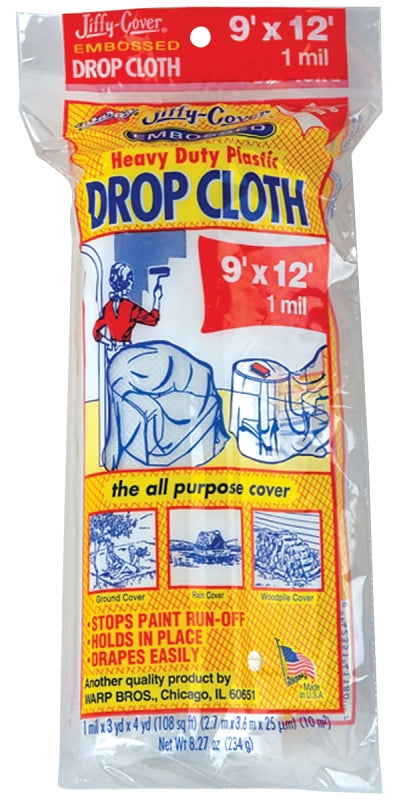 Warp's EC-912 Drop Cloth, 12 ft L, 9 ft W, 1 mil Thick, Plastic, Clear ...