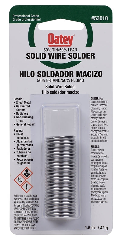 Oatey 53010 Leaded Solder, 1 oz Carded, Solid, Silver, 361 to 421 deg ...