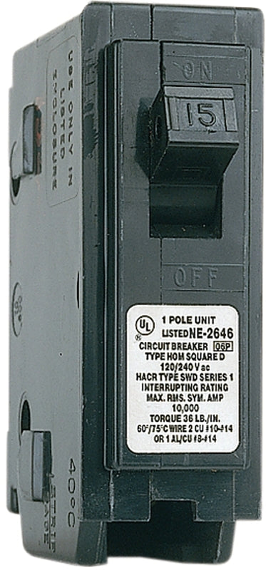 Square D Homeline HOM115CP Circuit Breaker, Mini, 15 A, 1-Pole, 120 V ...