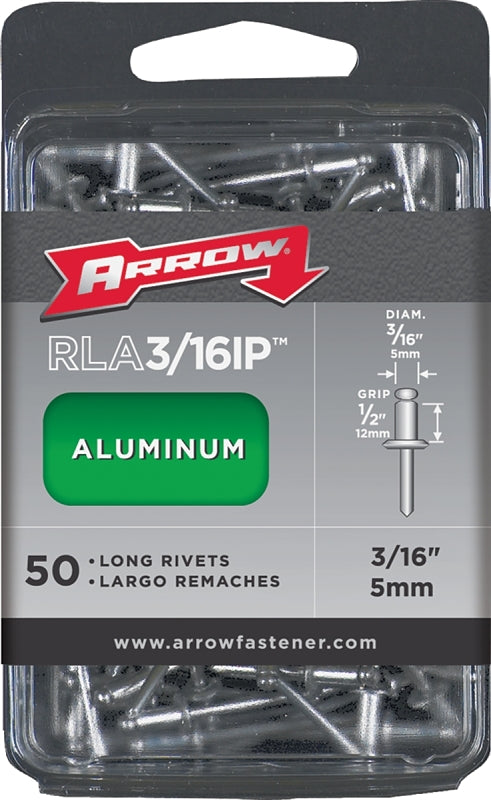 Arrow RLA3/16IP Pop Rivet, Long, 1/2 in Grip, 1/2 in L, Aluminum, 50/P ...
