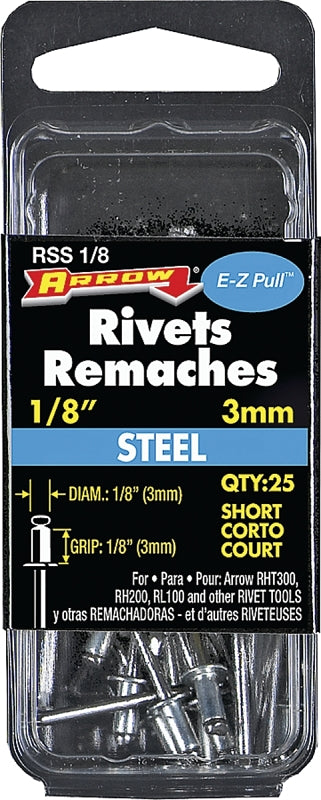 Arrow RSS1/8 Pop Rivet, Short, 1/8 in Grip, 1/8 in L, Steel, 25/PK ...