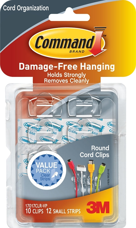 Command 17017CLR-VP Cord Clip, Clamping Range: 5 mm, Plastic, Transpar ...