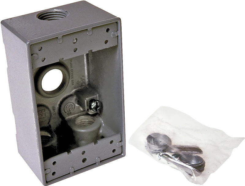 Hubbell 5321-0 Weatherproof Box, 4-Outlet, 1-Gang, Aluminum, Gray, Pow ...