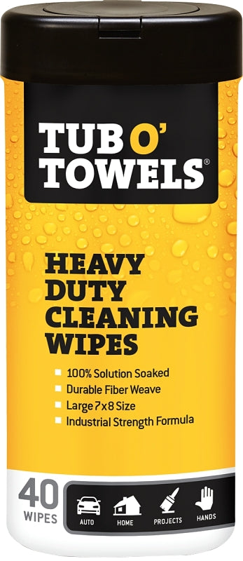 Tub O'Towels TW40 Heavy-Duty Cleaning Wipes, 8 in L, 7 in W, Light Cit ...