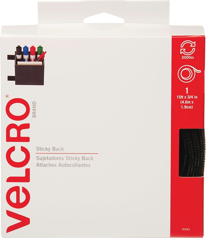 VELCRO Brand 90082 Hook and Loop Fastener, 3/4 in W, 15 ft L, Nylon, W ...