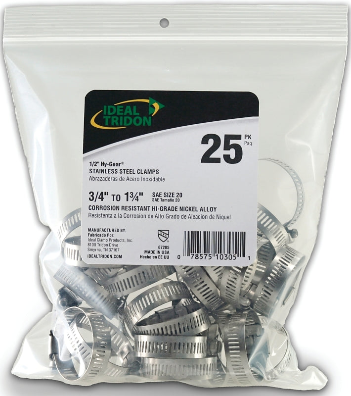 Ideal-Tridon Hy-Gear 67-6 Series 6720550 Worm Gear Hose Clamp, #20, 3 ...