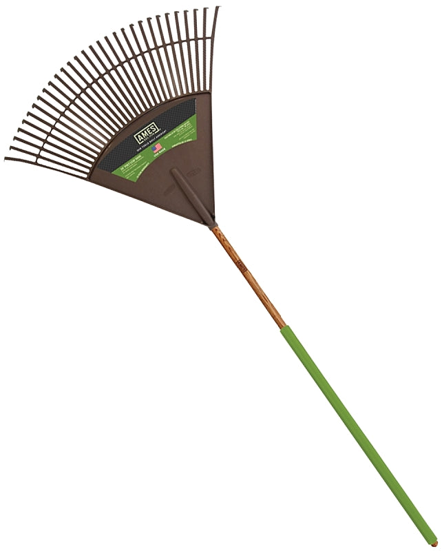 Ames 2915712 Leaf Rake, Poly Tine, 30-Tine, Wood Handle, 48 in L Handl ...